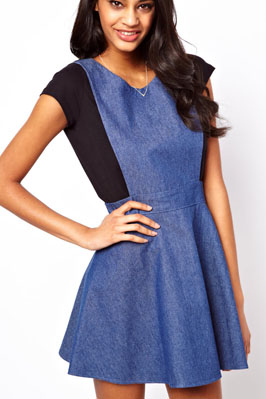 ASOS Denim Pinafore Dress in Spot Print - SHEfinds